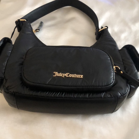 Juicy Couture | Bags | Juicy Couture Liquorice Black Nylon Timeless Hobo Shoulder Puffy Bag Nwt ...